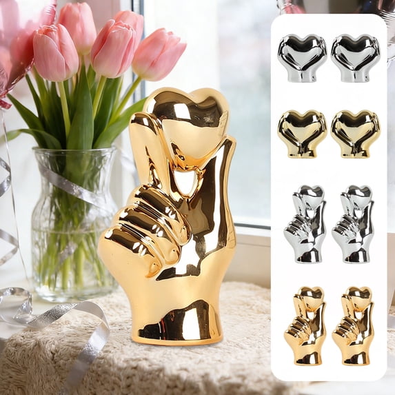 Ceramic Ornament Set 2Pcs Gold Ceramic Heart Hand Gesture Ornaments ...