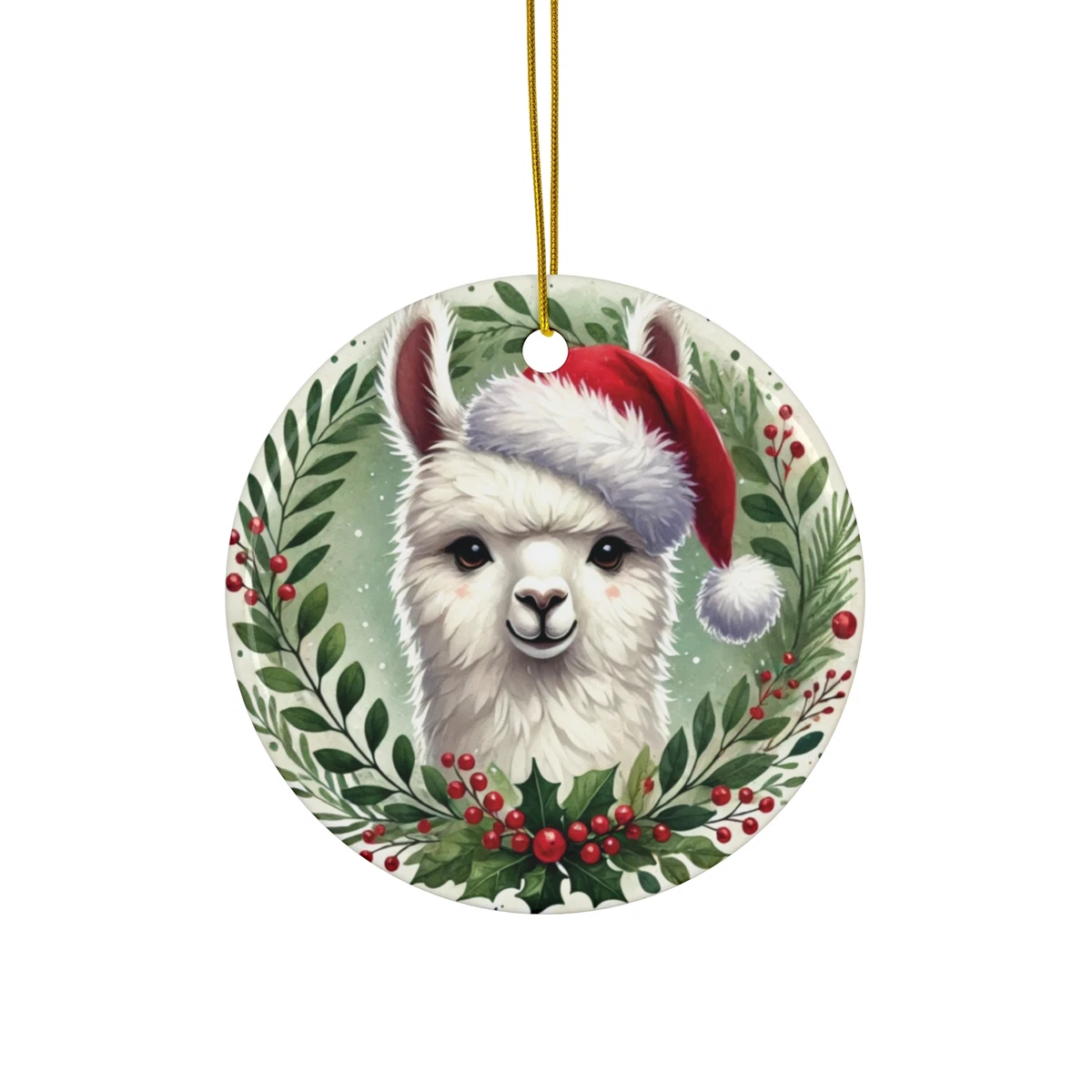 Ceramic Ornament with Santa Llama and Holly Wreath Design 2PCS ...