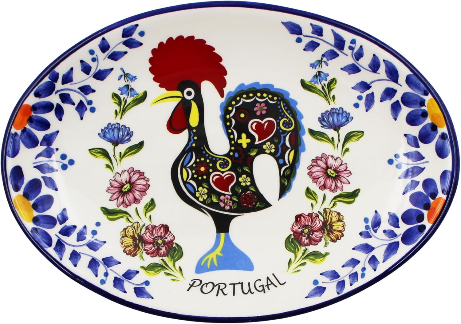 Ceramic Oval Platter - Traditional Rooster Design with Hand-Painted ...