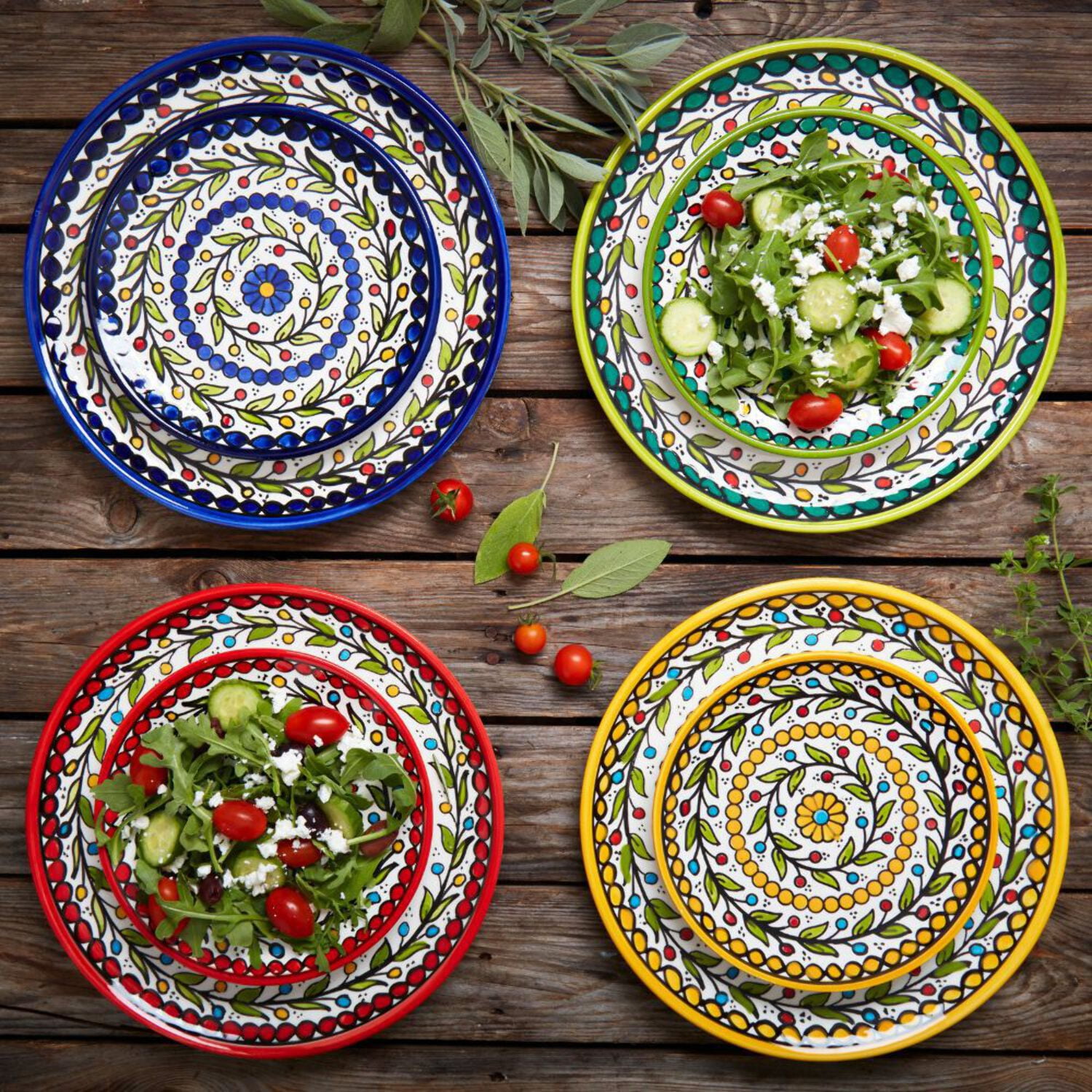 Ceramic Palestine Colorful Vine Dinner Plates Salad Plates Set ...
