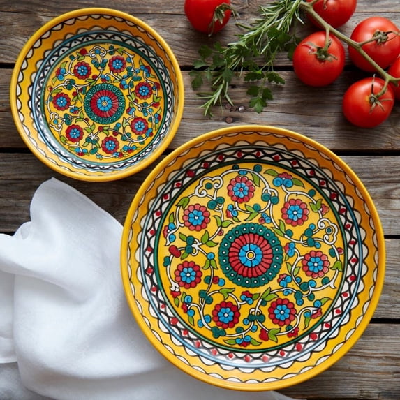 Ceramic Palestine Yellow Floral Round Dish Set - Walmart.com