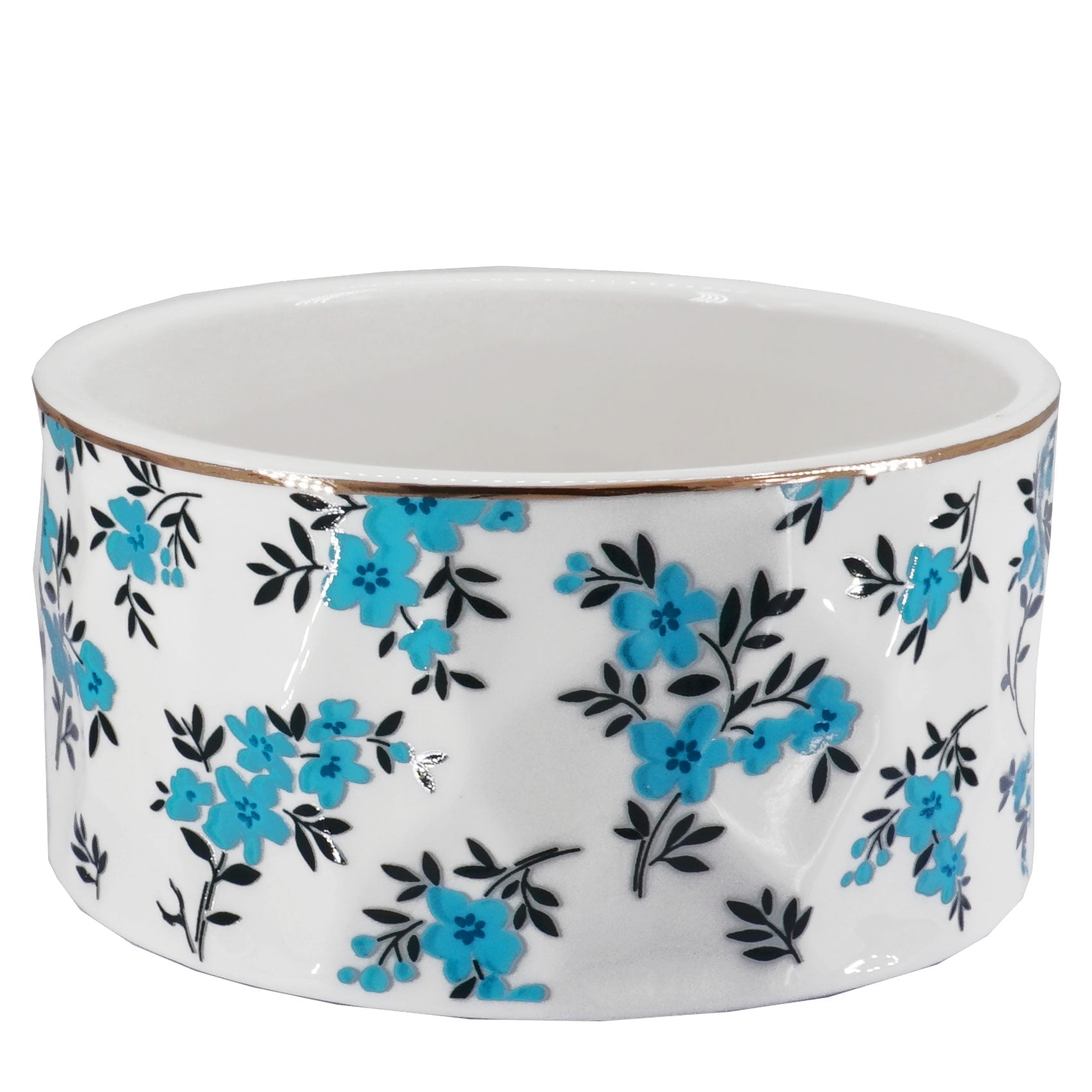 Ceramic Paper Clip Holder with Gold Trim, Floral Design Desk Organizer ...