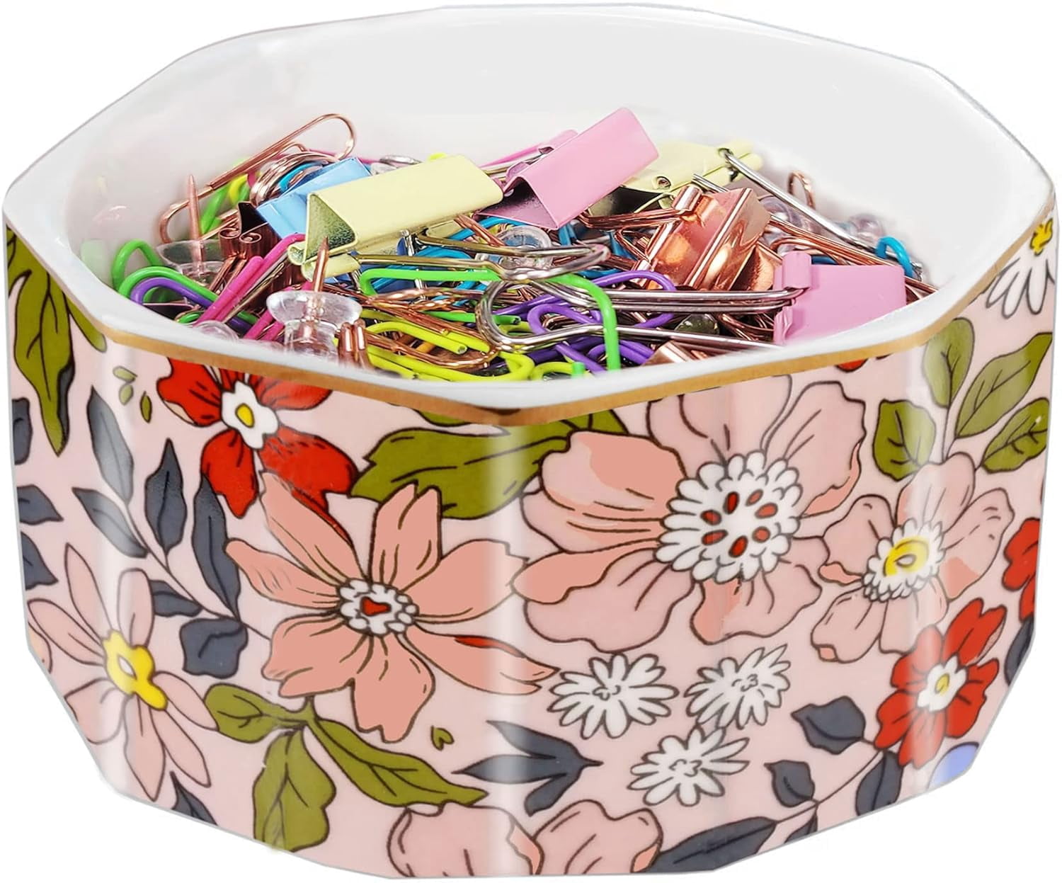 Ceramic Paper Clip Holder Gold Line Paper Clip Dispenser Organizer for ...