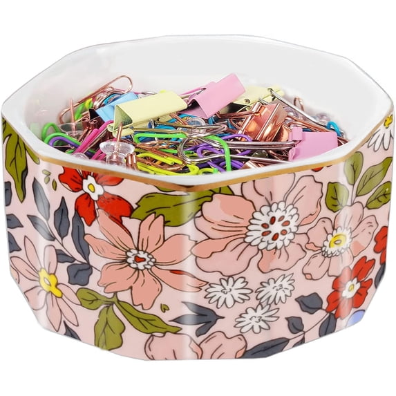 Ceramic Paper Clip Holder Gold Line Paper Clip Dispenser Organizer for ...