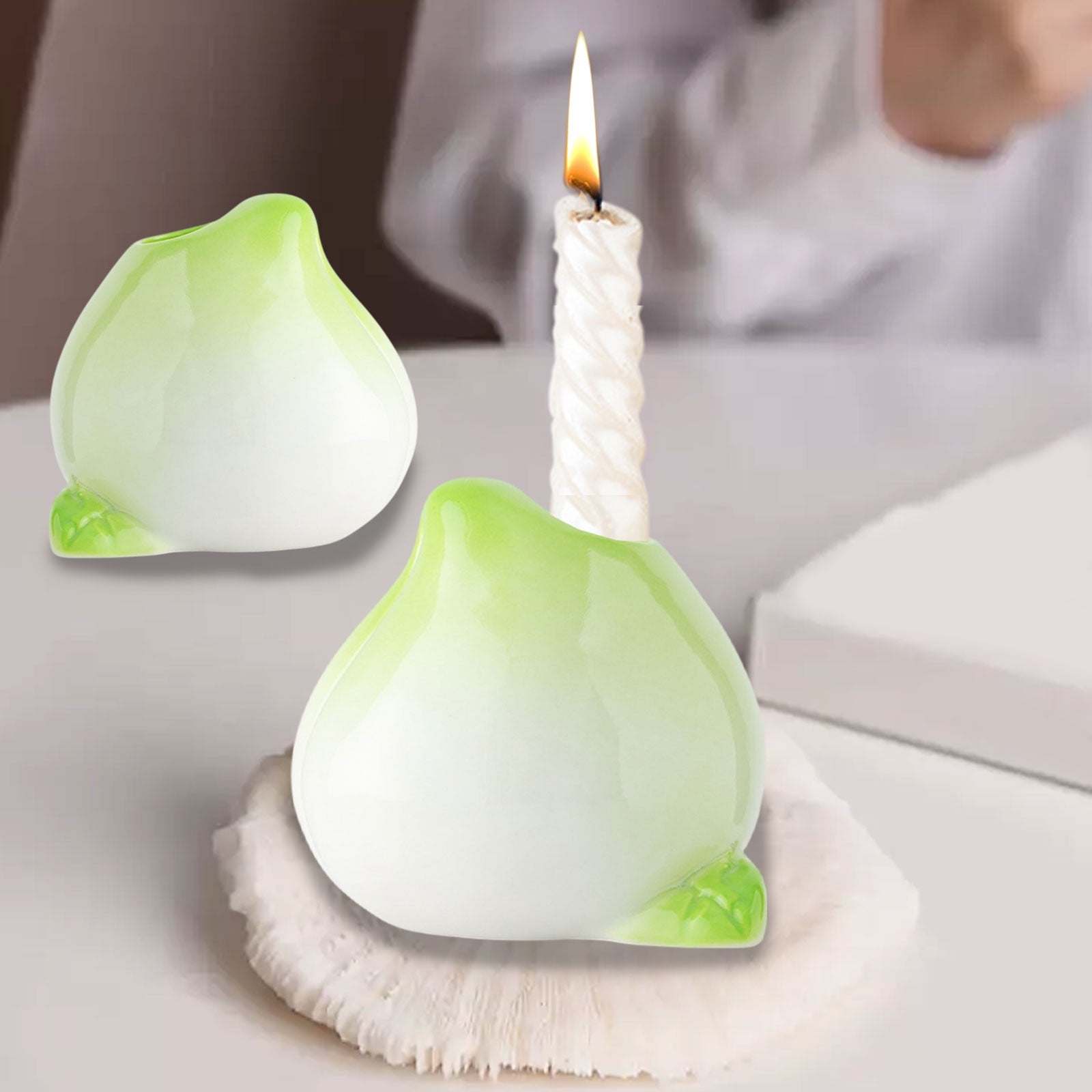 Ceramic Peach Candle Holder | Vibrant Color Gradient | Whimsical Fruit ...