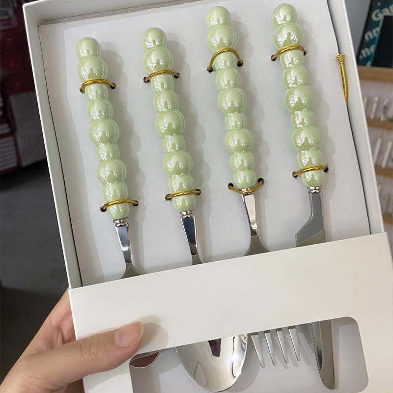 Ceramic Pearl Handle Silverware Set Stainless Steel Creative Luxury ...