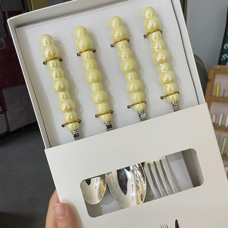Ceramic Pearl Handle Silverware Set Stainless Steel Creative Luxury ...