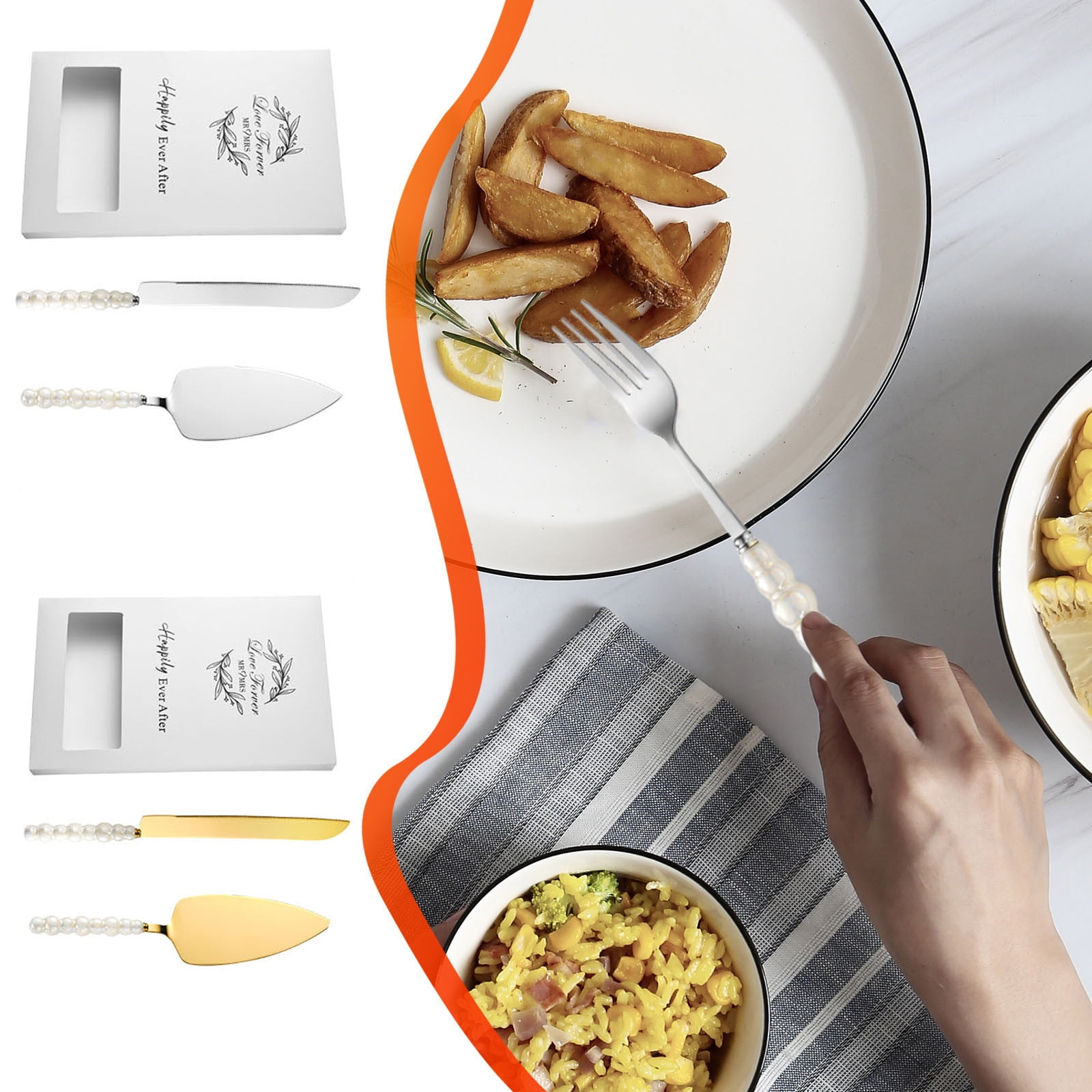 Ceramic Pearl Handle Stainless Steel Cake Knife and Spatula Set ...