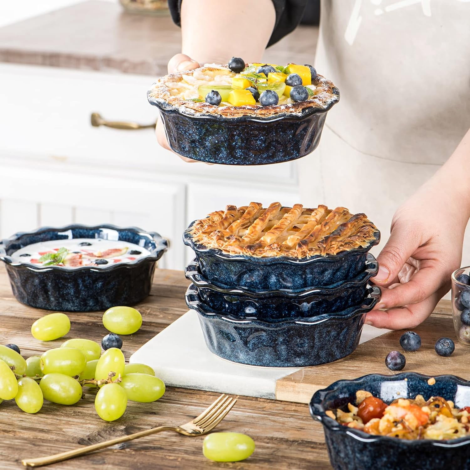 Ceramic Pie Pan Set of 6 - 5.5 Inch Deep Dish Baking Plates, Microwave ...