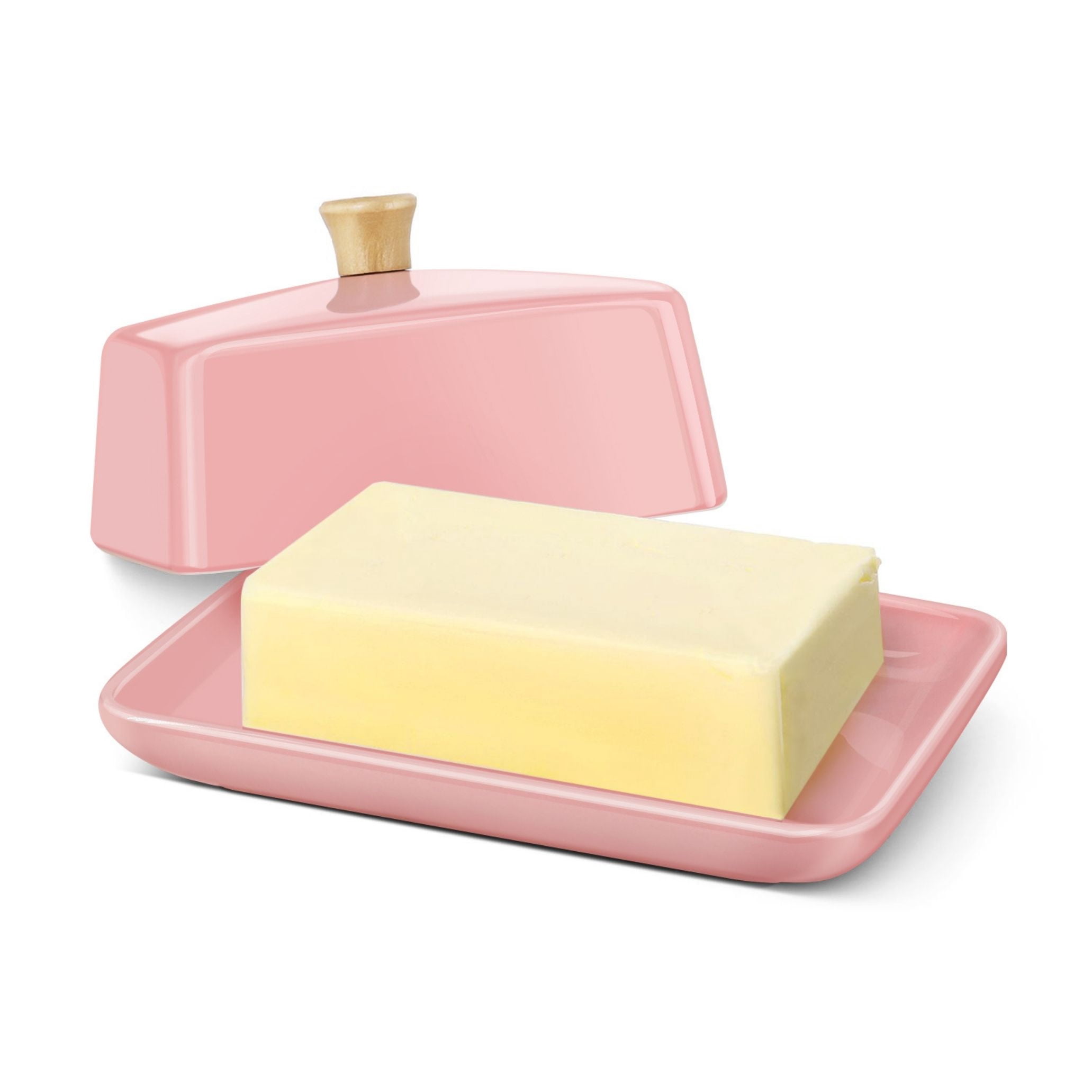 Ceramic Pink European Butter Dish with Lid for Countertop (7 Inch ...