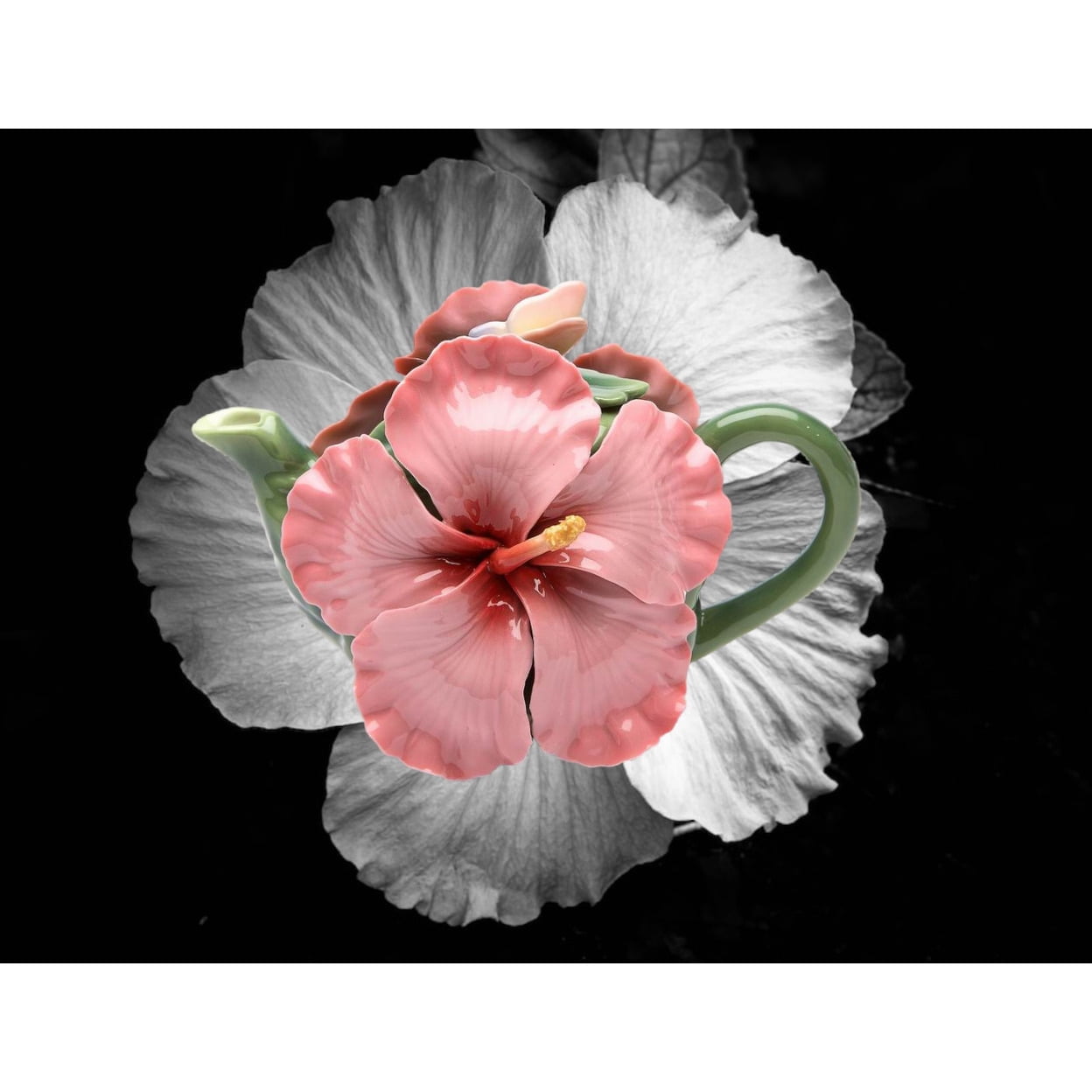 Ceramic Pink Hibiscus Flower Teapot 8 oz 6 3/8in - Walmart.com