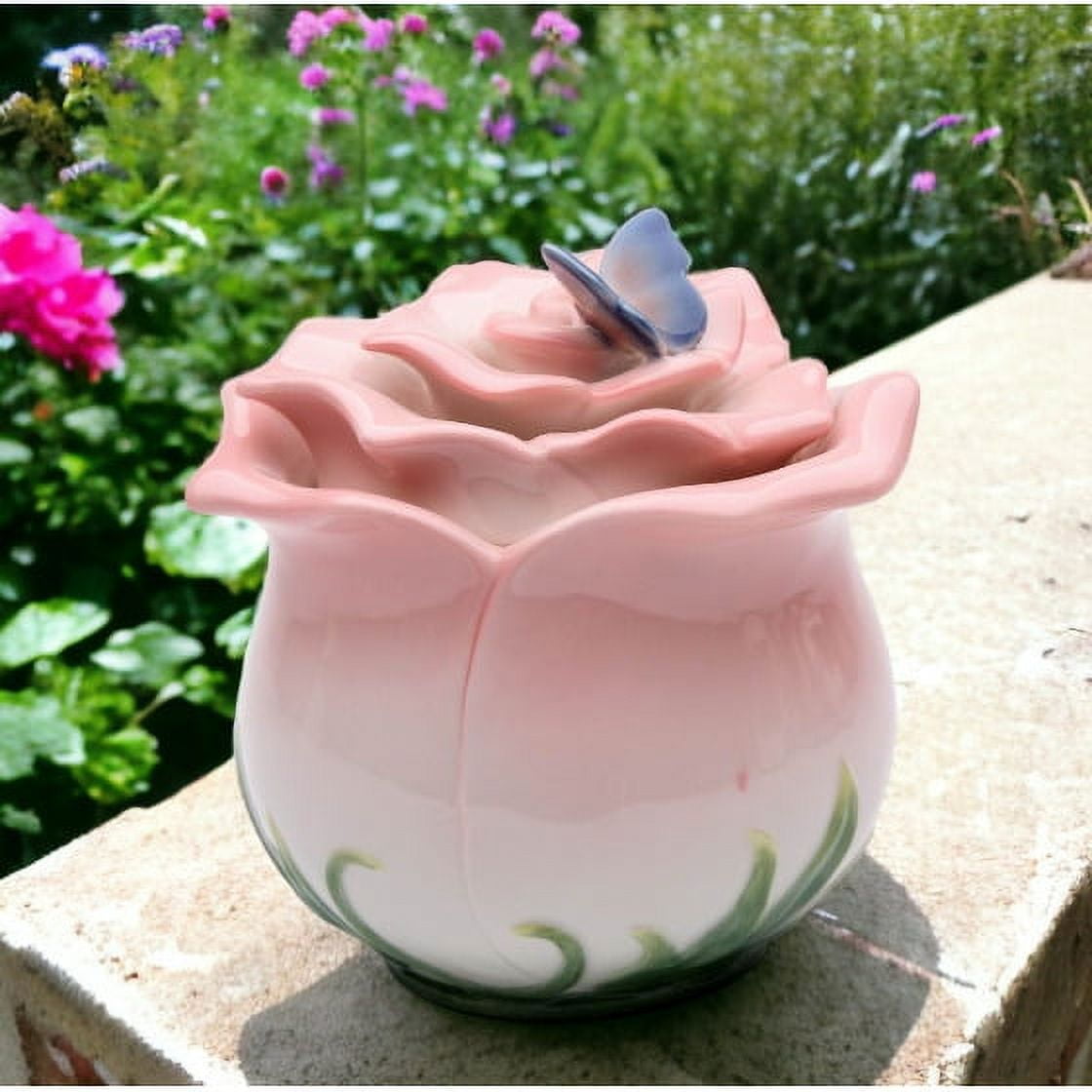 Ceramic Pink Rose Jewelry Box with Butterfly 5x4 - Walmart.com