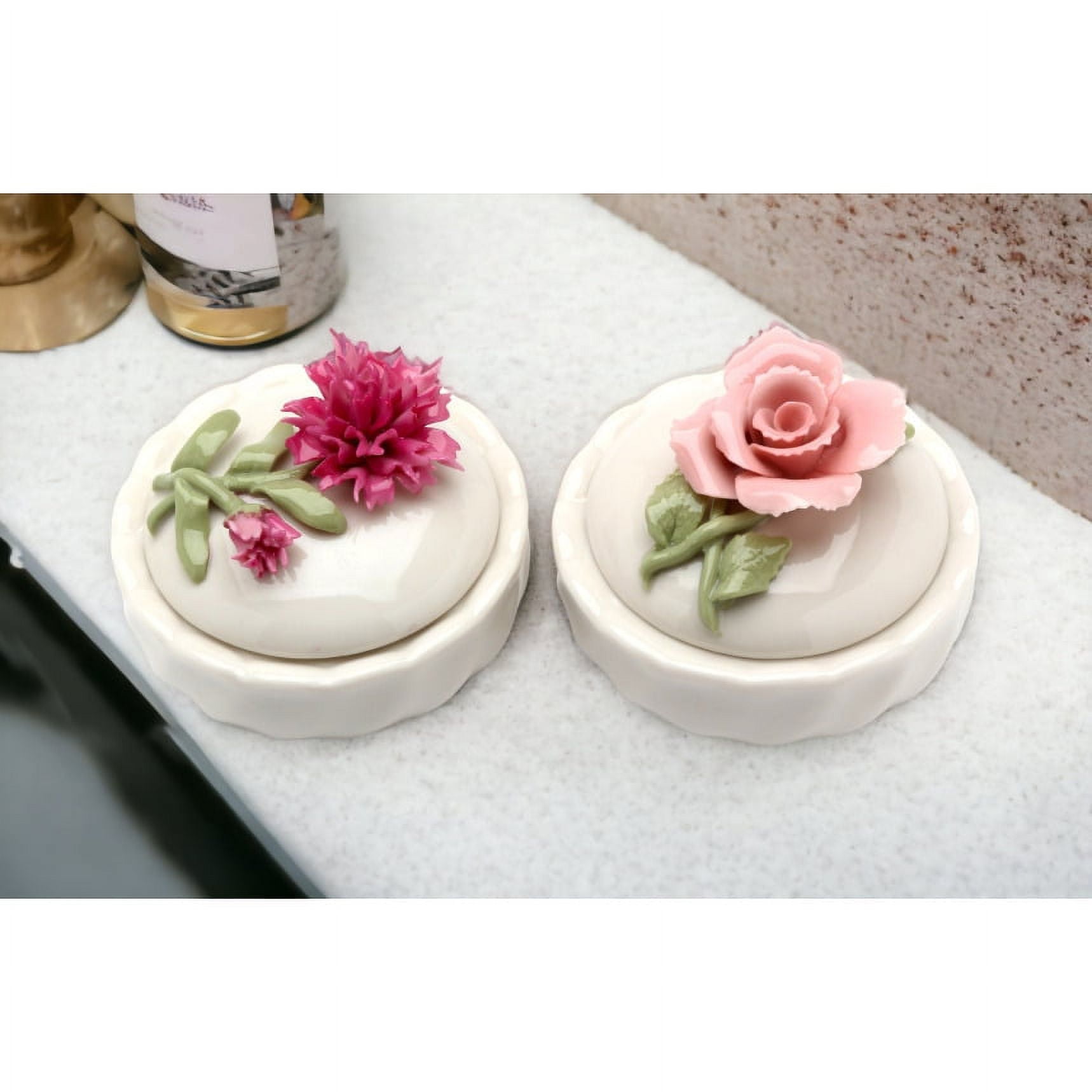 Ceramic Pink Rose and Carnation Trinket Box Set of 2 - Walmart.com