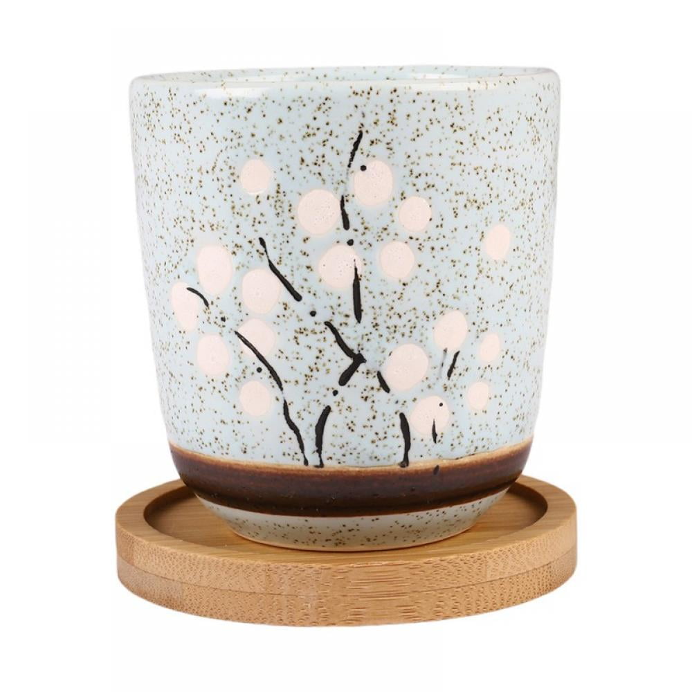 Ceramic Plant Pot with Bamboo Saucer,3 inch Succulent Pot Ceramic Mini ...
