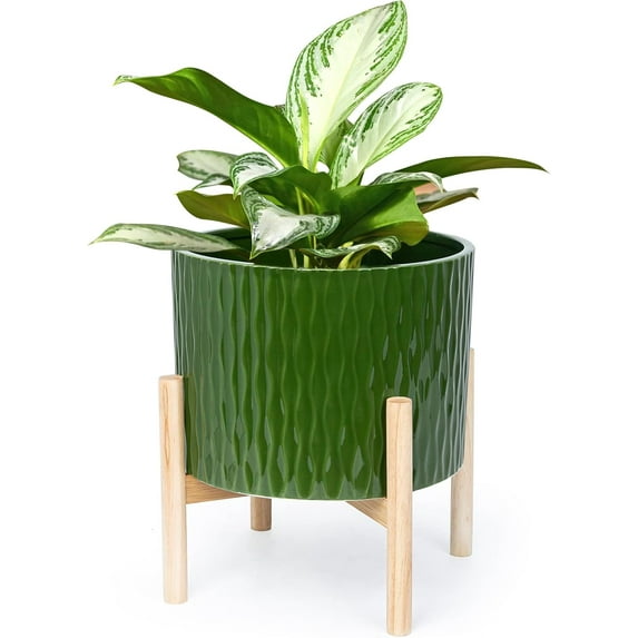 Ceramic Flower Pot with Stand, 10 Inch Modern Flower Pot with Sparse ...