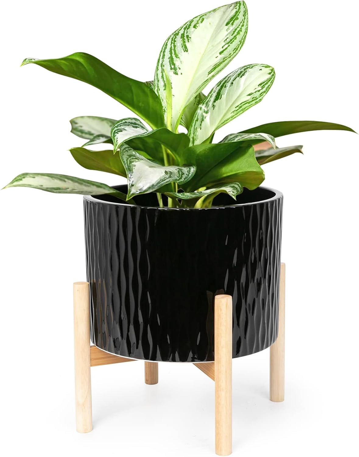 Ceramic Flower Pot with Stand, 10 Inch Modern Flower Pot with Sparse ...