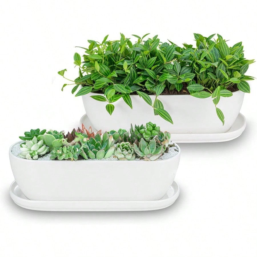 Ceramic Plant Pots 11+14 inch Set of 2 Planters with Drainage Holes ...