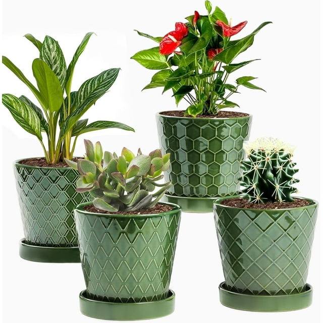 Ceramic Plant Pots, 5Inch Pots for Indoor Plants, Planters with ...