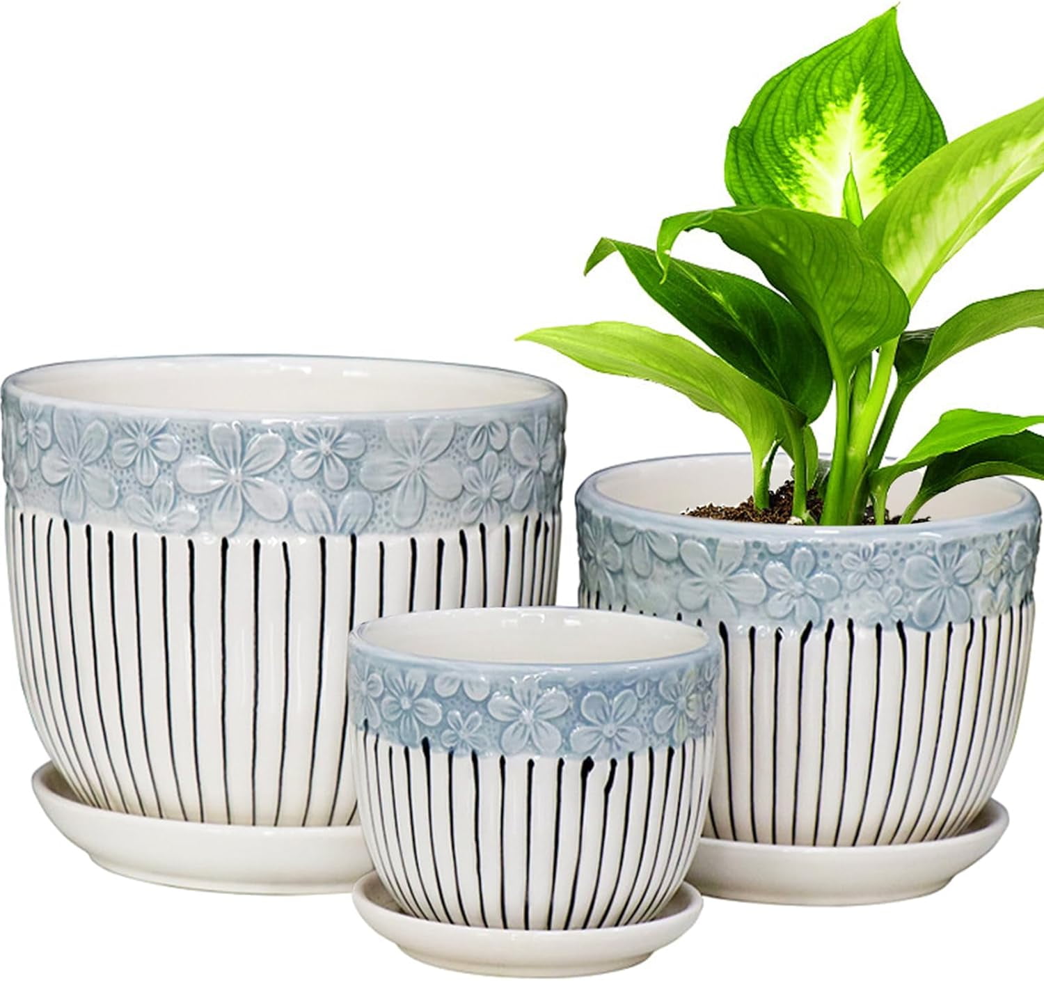 Ceramic Plant Pots Set of 3, 6.75/5.6/4.2 inch Planters with Drainage ...