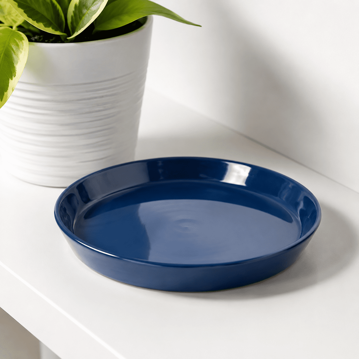 Ceramic Plant Saucer Tray 10 11 12 Inch Blue 12.7