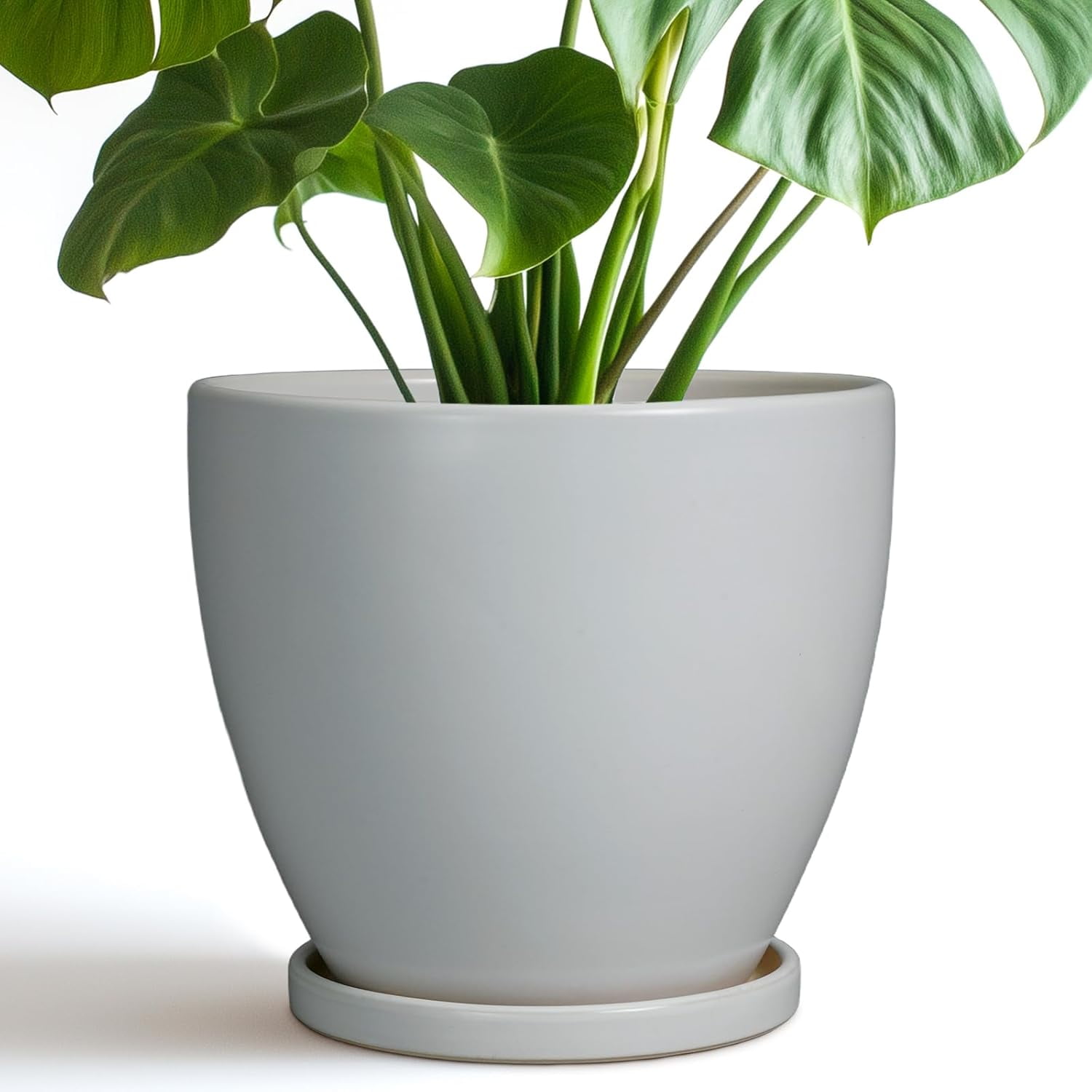 Ceramic Planter - 10 Inch Plant Pot with Drainage Hole and Tray, Round Flower Pots, Planters for ...