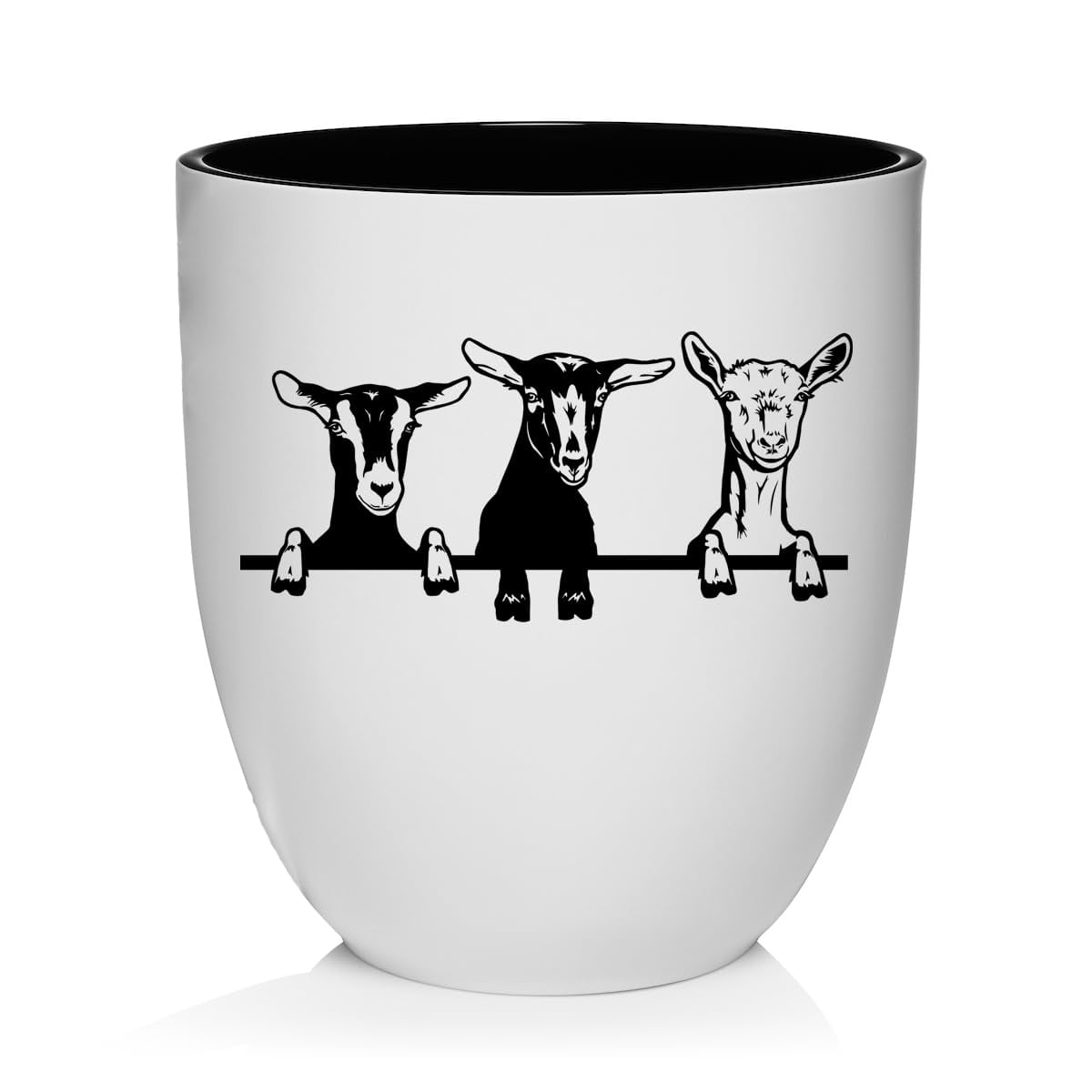 Ceramic Planter Plant Pot with Plastic Liner Gift Goats (White ...