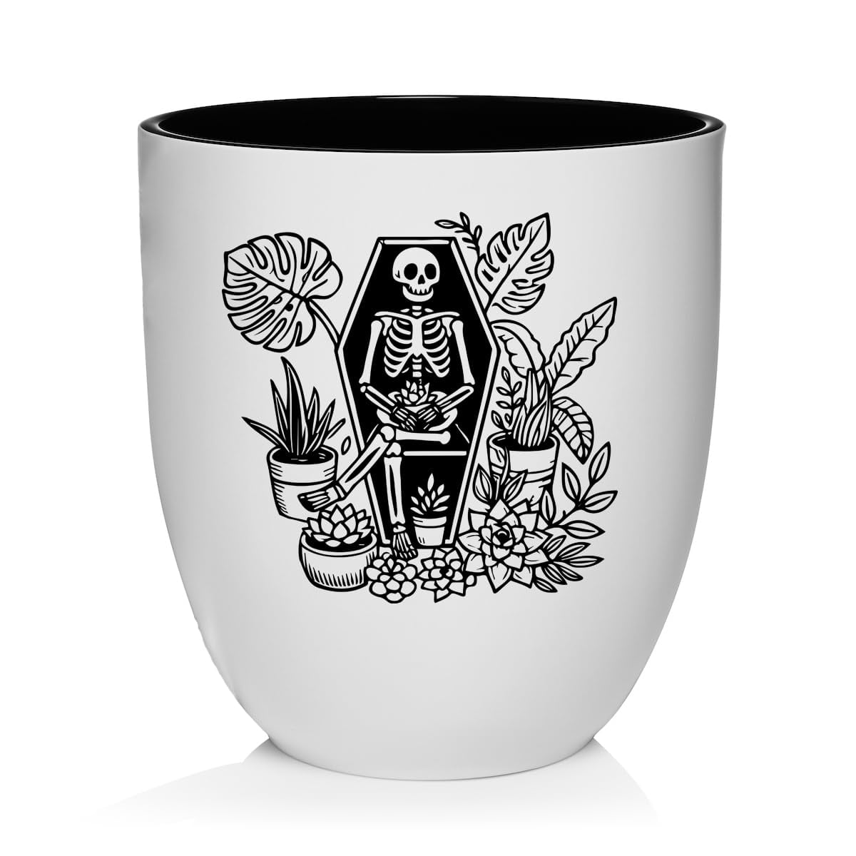 Ceramic Planter Plant Pot with Plastic Liner Gift Skeleton Coffin with ...