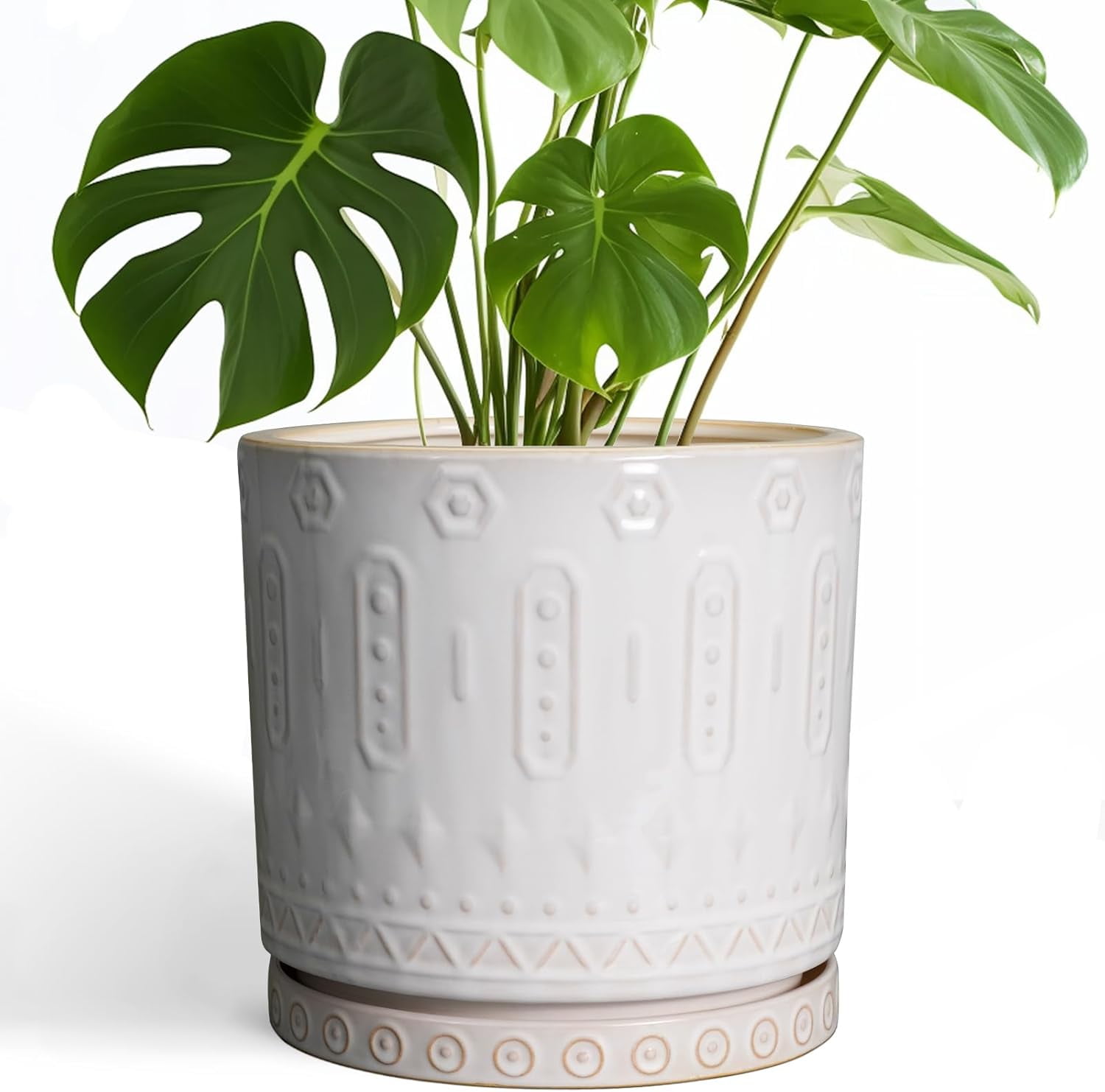 Ceramic Planter Pot - 10 Inch Plant Pot for Indoor Outdoor Plants Round Large Flower Pot with ...