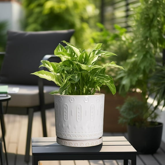 Ceramic Planter Pot - 10 Inch Plant Pot for Indoor Outdoor Plants Round ...