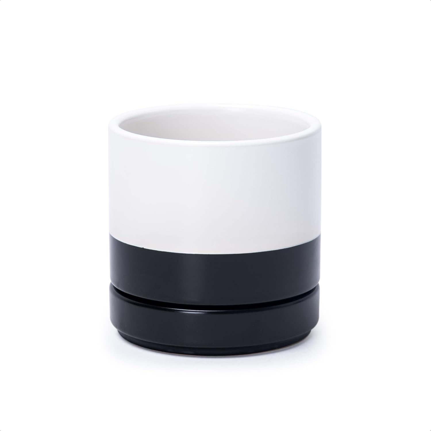Ceramic Planter Pot with Drainage Hole and Saucer, Indoor Cylinder ...