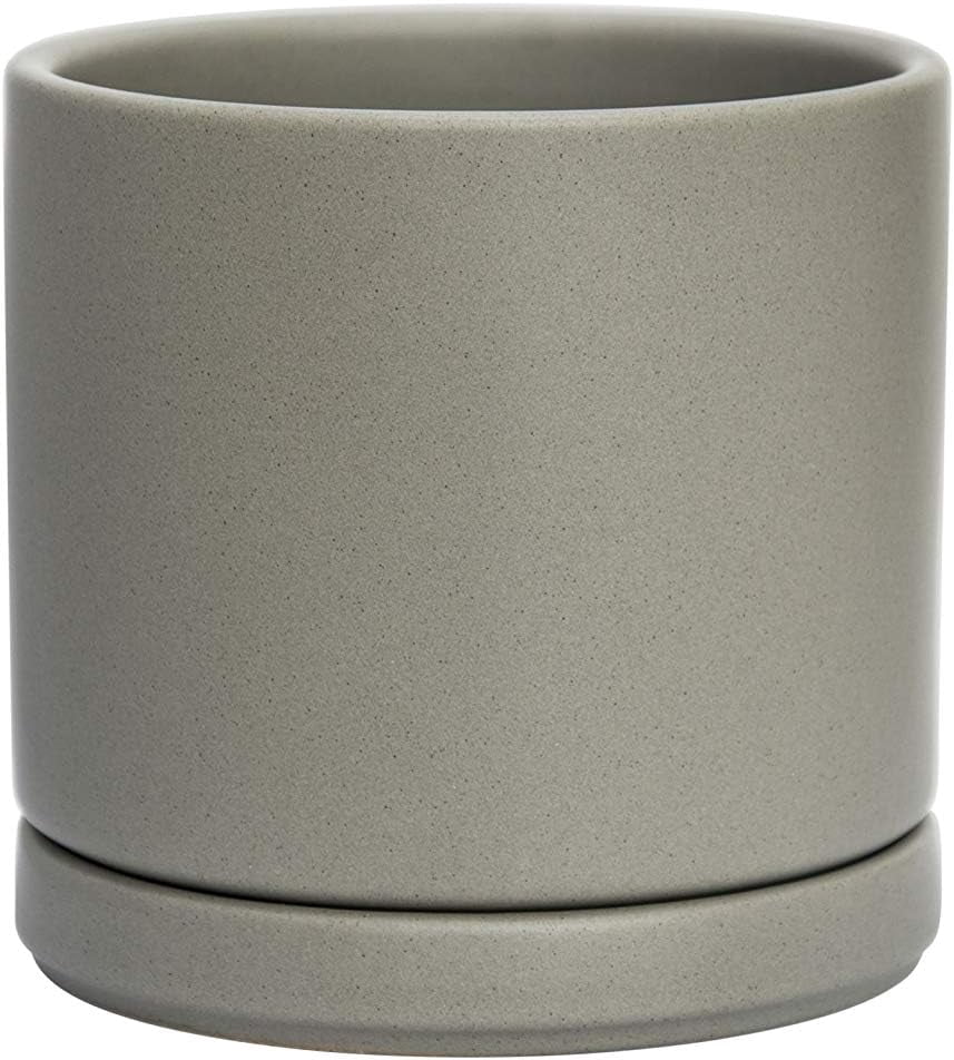 Ceramic Planter Pot with Drainage Hole and Saucer, Indoor Cylinder ...