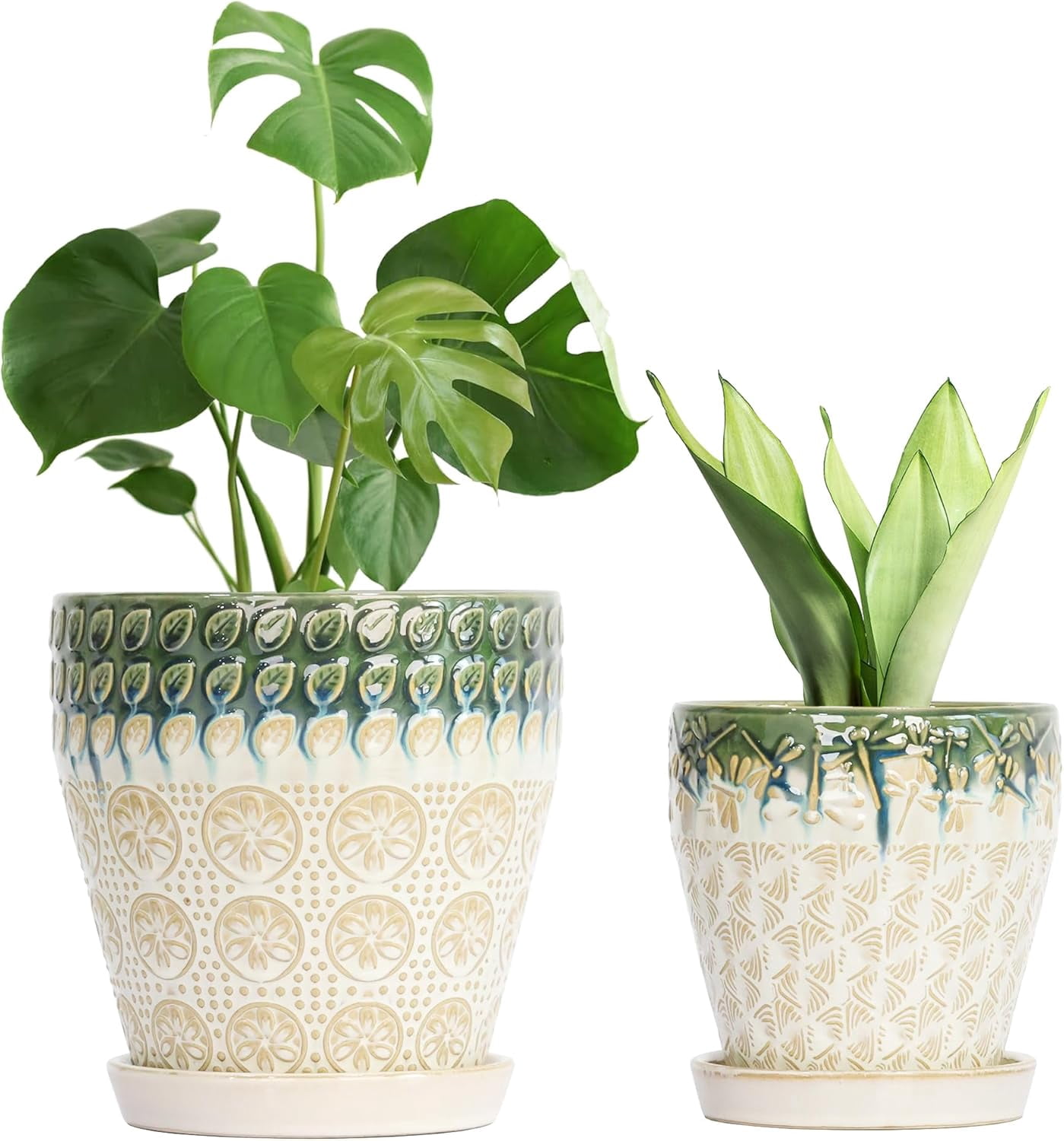 Ceramic Planter Pots for Indoor Plants, 8Inch + 6 Inch Plant Pot with ...