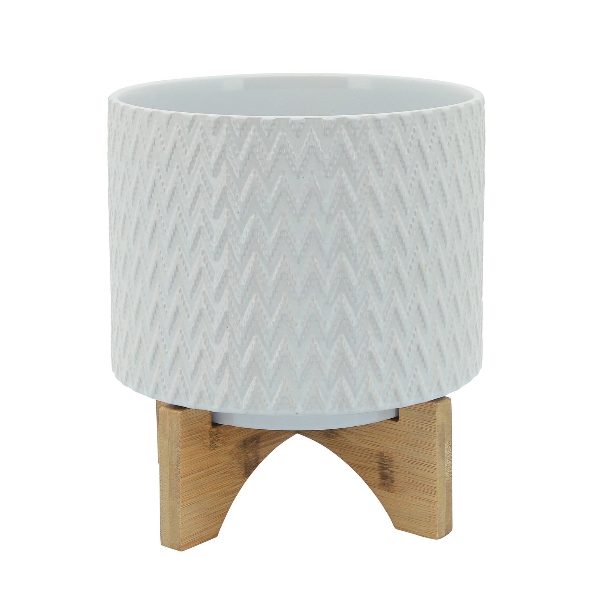 Outdoor Planters Ceramic Planter with Chevron Pattern and Wooden Stand ...