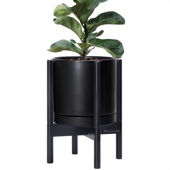 Ceramic Planter with Natural Stand - Inch Modern Round Flower Pot with ...