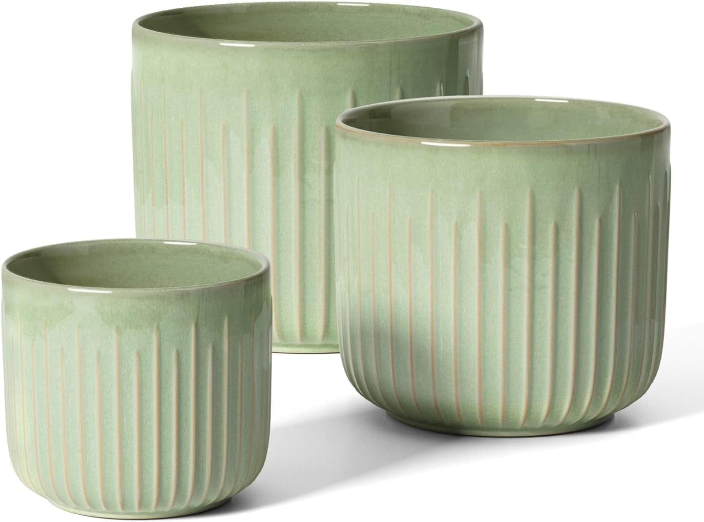 Ceramic Planters, 8.3+6.9+5.7 Inch Plant Pots for Indoor Plants ...