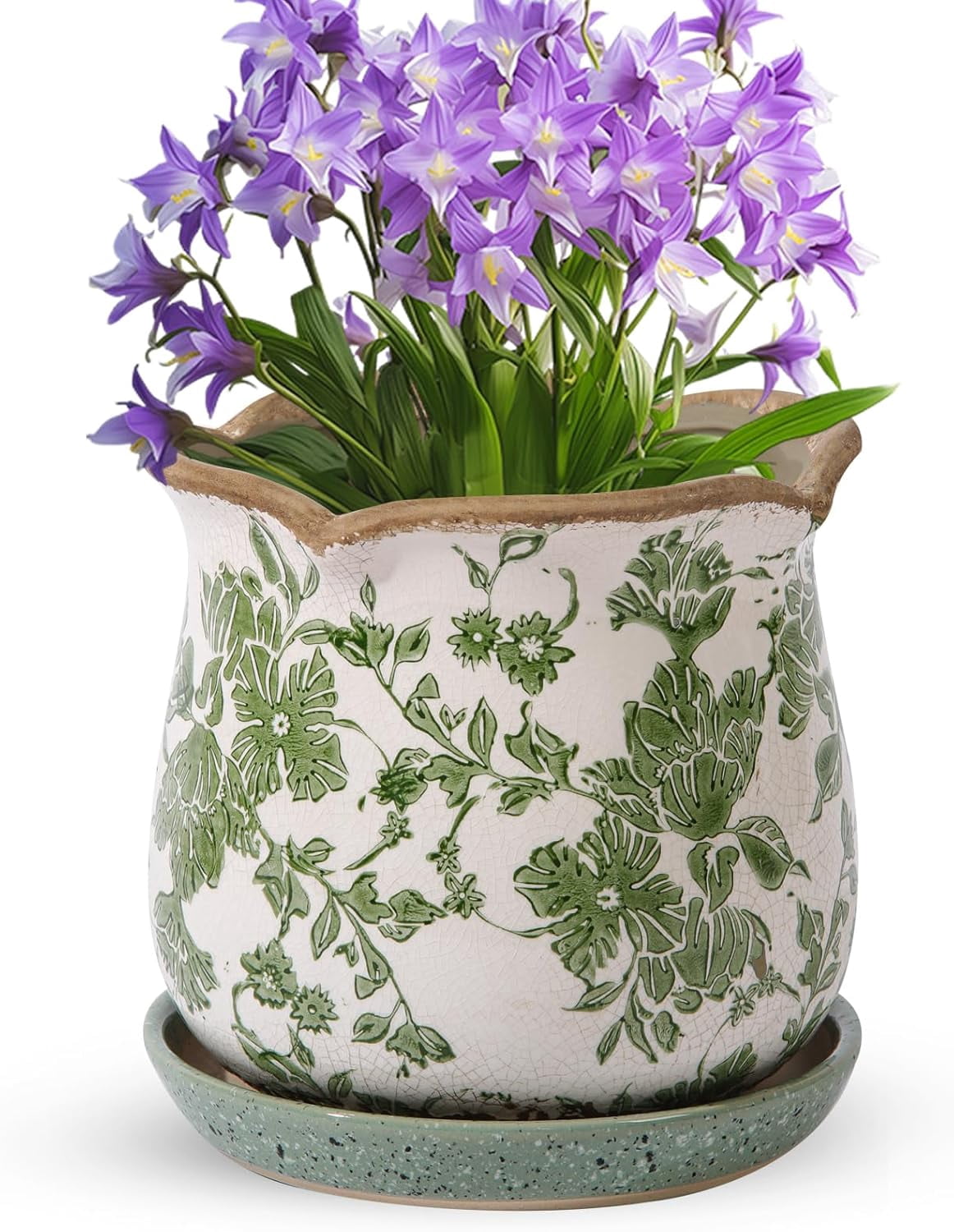 Ceramic-Planters-for-Indoor-Plants with Saucer, 6 inch Vintage Ice ...
