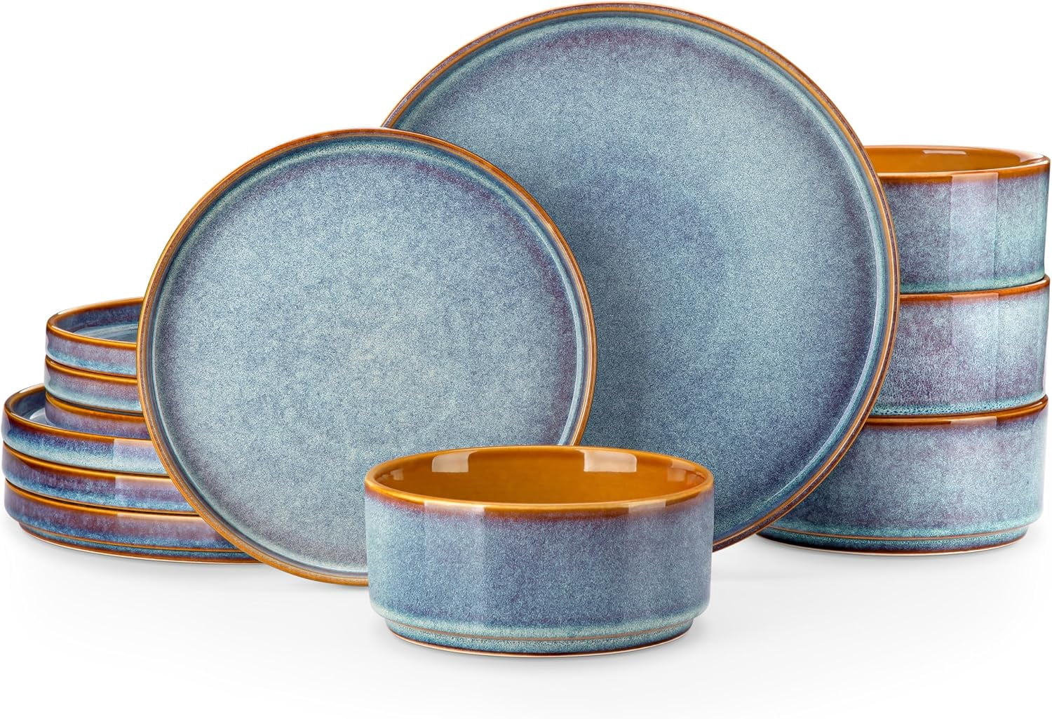 Ceramic Plates and Bowls Set for 4, 12-Piece Stoneware Dinnerware Set ...