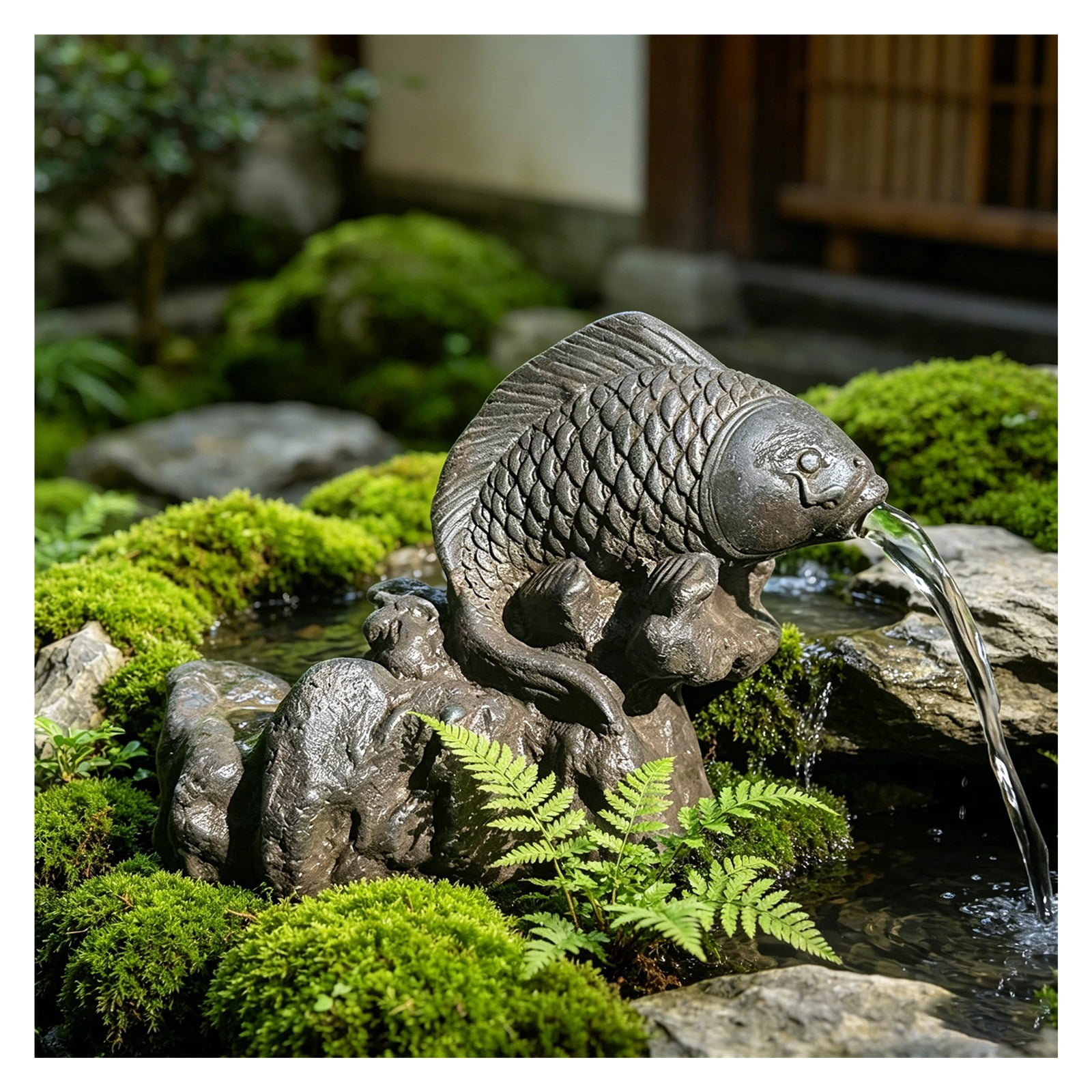 Ceramic Pond spitters Koi Fish Outdoor Wall Water Fountain Garden Decor ...