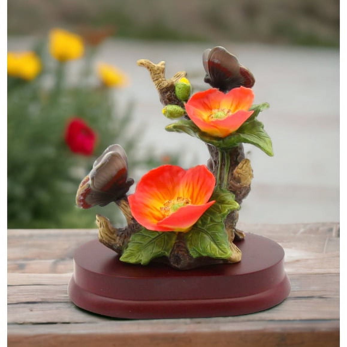 Ceramic Poppy Flowers Butterfly Figurine 4.5in Nature - Walmart.com