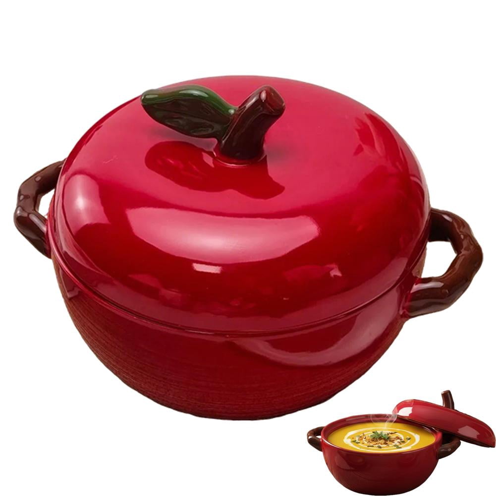 Ceramic Pot For Cooking with Lid, creative Ceramic Apples Soup Bowl ...
