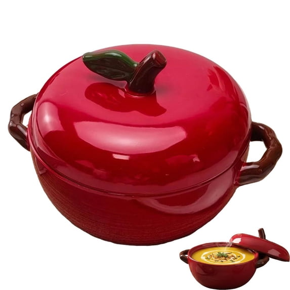 Ceramic Pot For Cooking with Lid, creative Ceramic Apples Soup Bowl ...