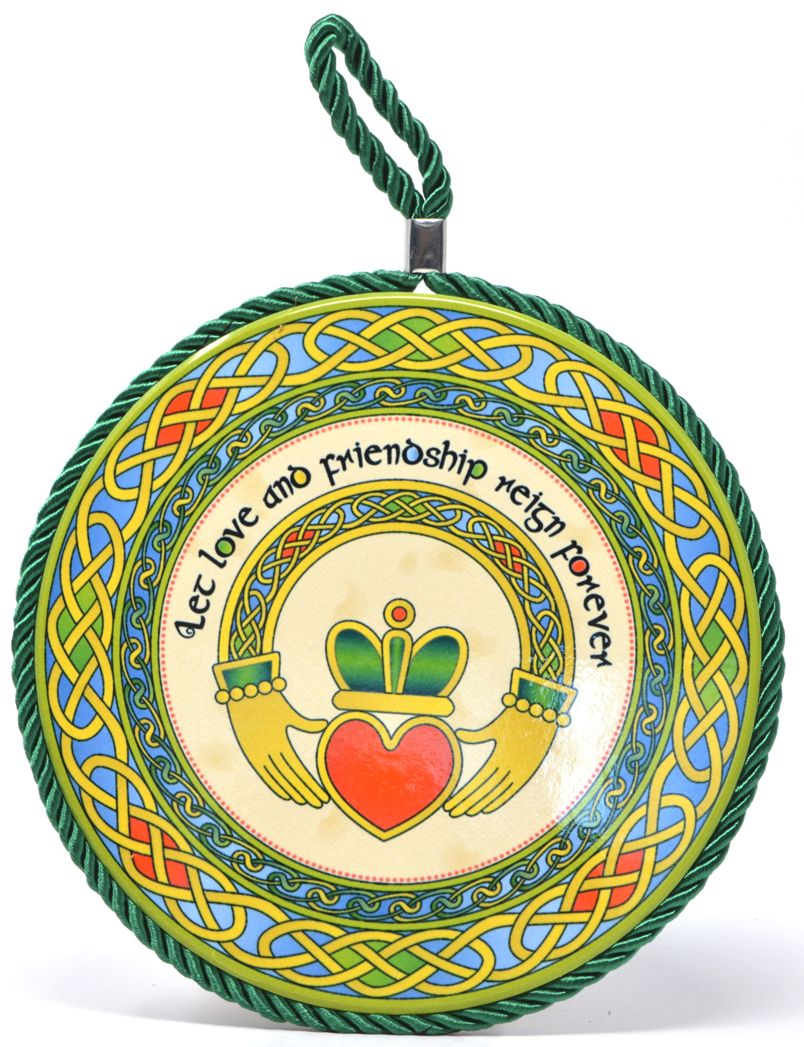 Ceramic Pot Stand Hanging Rope Plaque Claddagh Ring 7'' Irish Weave by ...