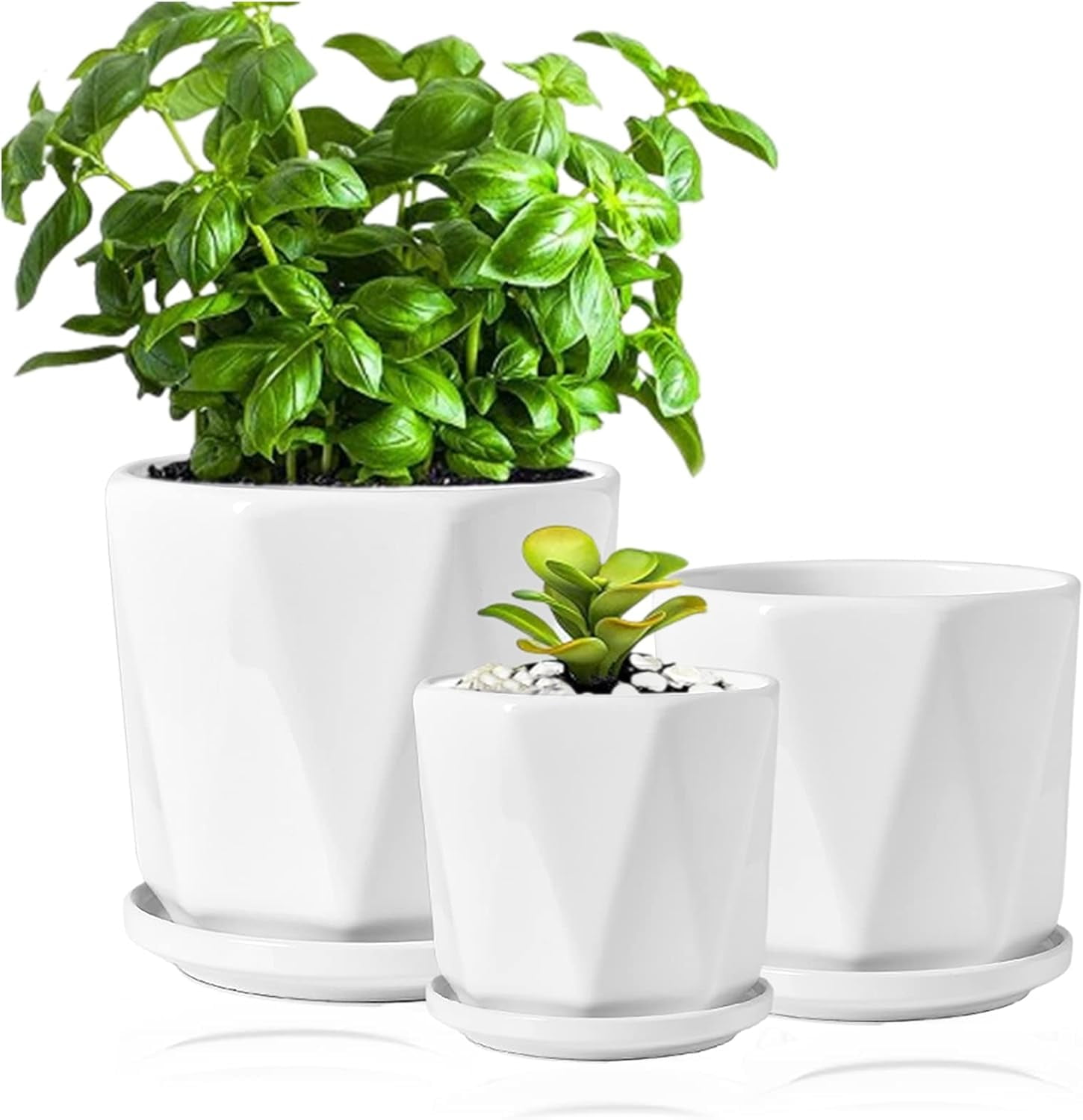 Ceramic Pots for Indoor Plants, Set of 3 in Different Sizes Round Plant ...