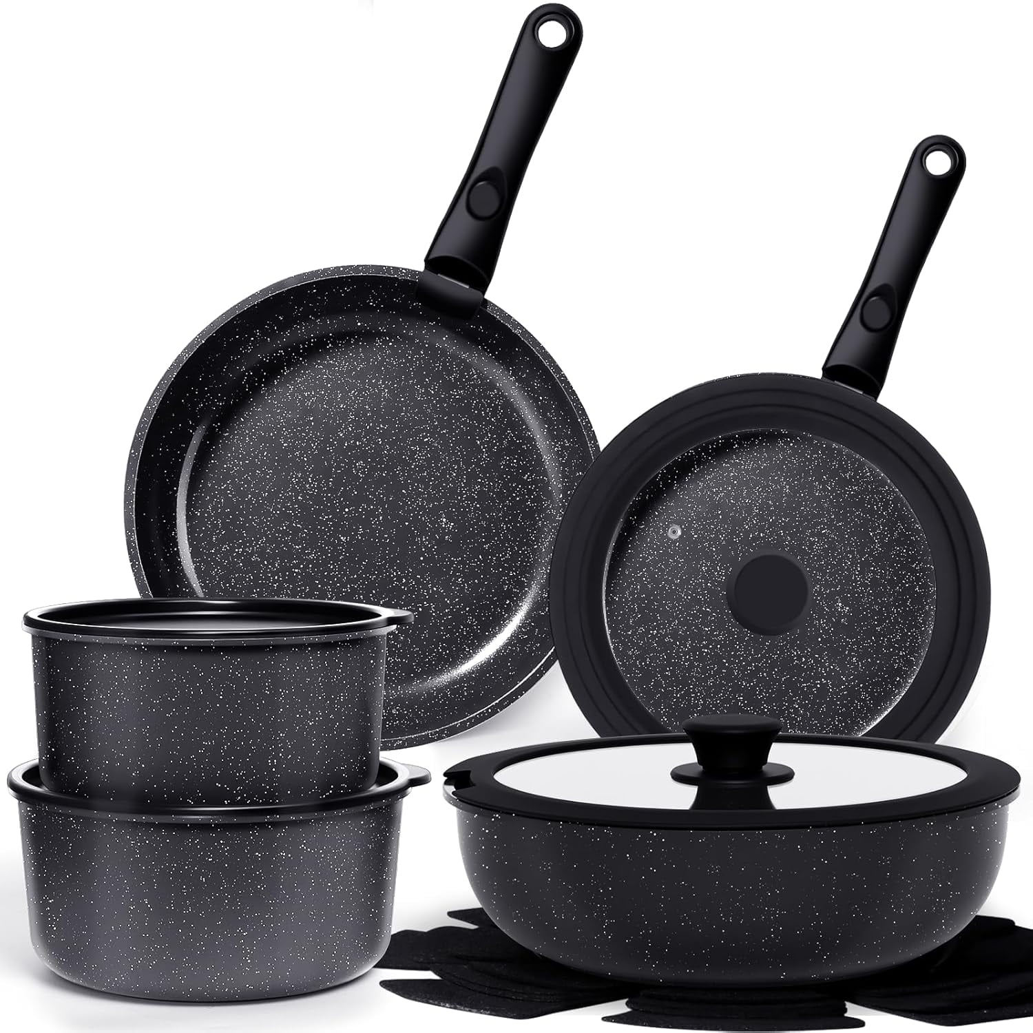 Ceramic Pots and Pans Set Non , Nonstick Detachable Handle Cookware ...