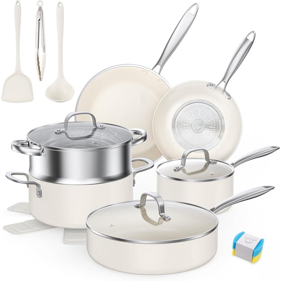 Ceramic Pots and Pans Set, 16 count Cookware Set Non , Nonstick Kitchen ...