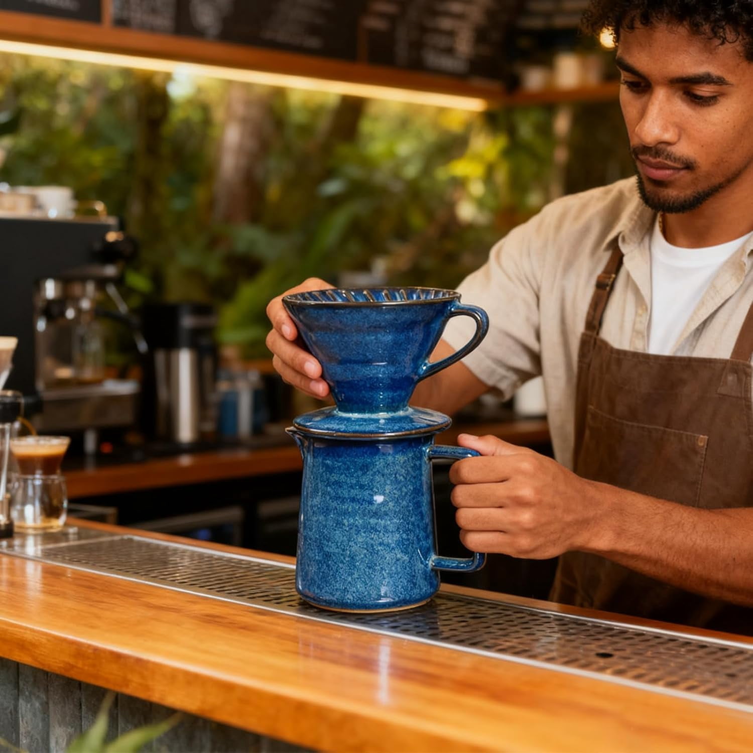 Ceramic Pour Over Coffee Maker Set, Starry Blue Coffee Dripper Cone ...