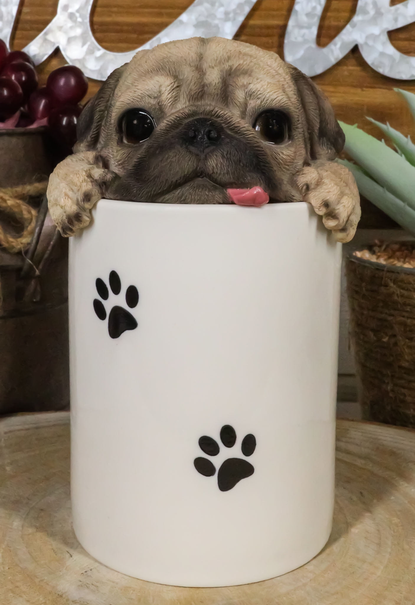 Ceramic Pug Puppy Dog Hiding and Peeking Dry Storage Jar With Paw ...