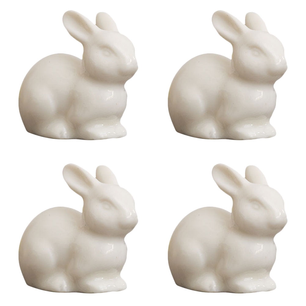 HEMOTON White Ceramic Rabbit Decor Set of 4 for Home Office Yard Garden ...