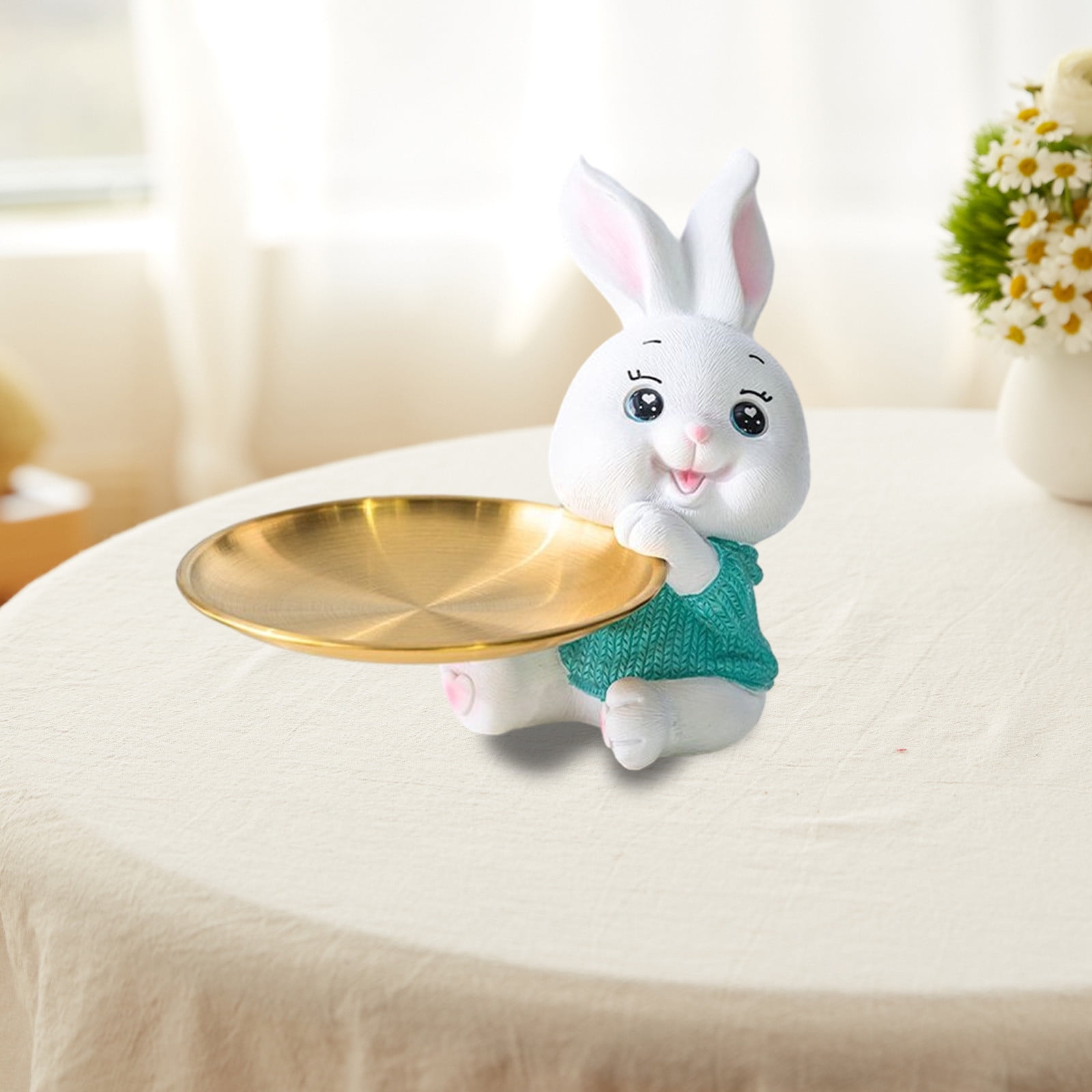 Ceramic Rabbit Figurine for Spring Tabletop Decor, Green and Pink ...