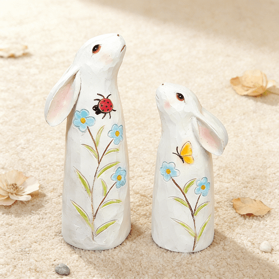 Ceramic Rabbit Figurine with Floral Pattern Decorative Bunny Sculpture ...